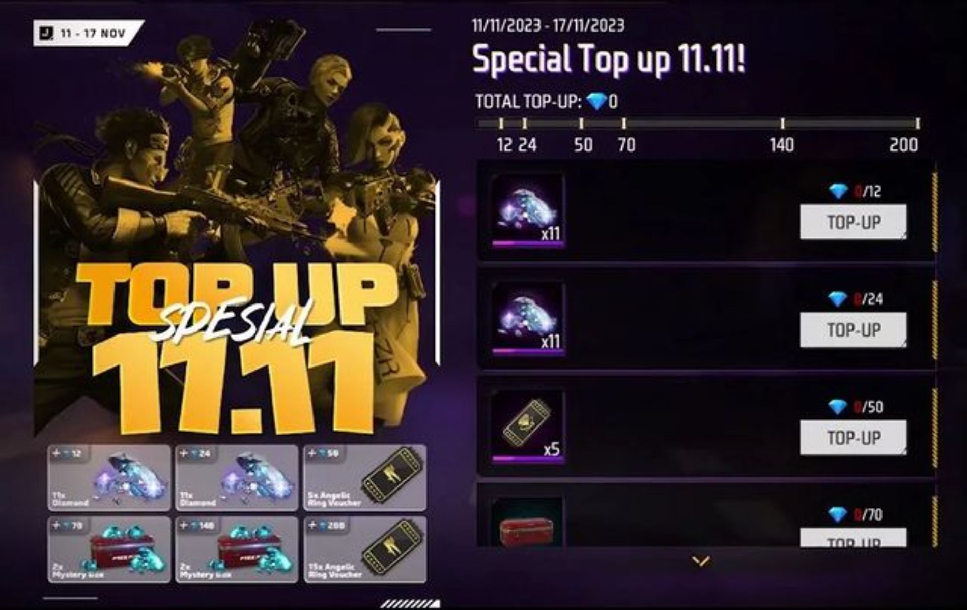 Event Spesial 11.11 Bonus Topup Free Fire (FF) – Esportsku