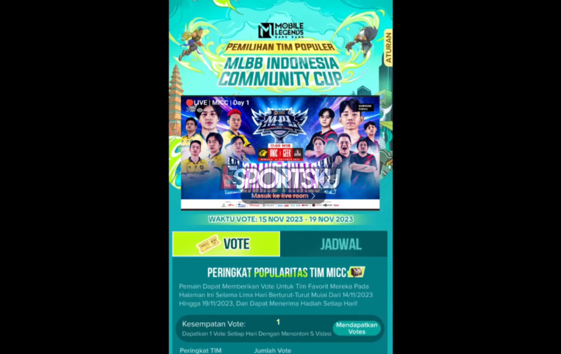 Event Vote Tim MICC Hadiah Skin Epic Mobile Legends (ML) – Esportsku
