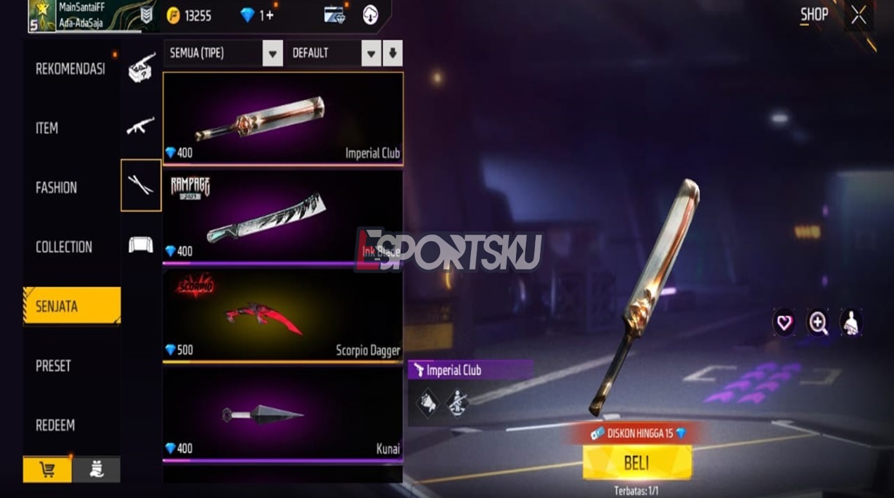 5 Cara Dapatkan Skin Bat Imperial Club Free Fire (FF) – Esportsku