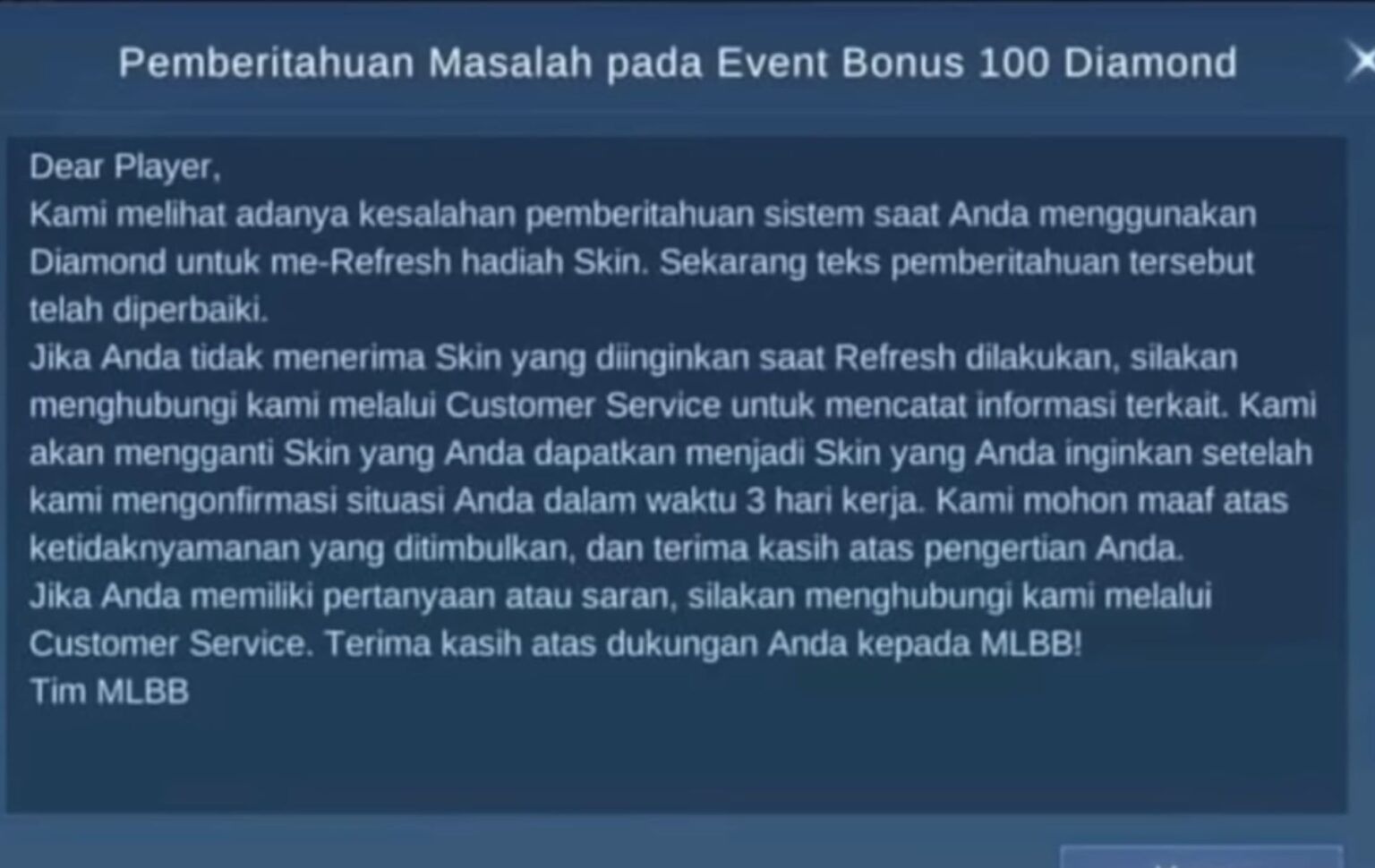 Bug Event Skin Epic 100 Diamond Mobile Legends (ML) – Esportsku