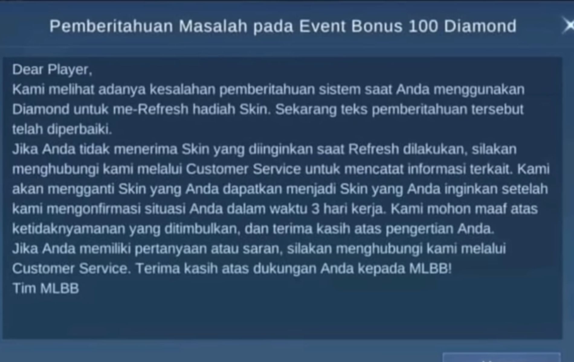 Bug Event Skin Epic 100 Diamond Mobile Legends (ML) – Esportsku