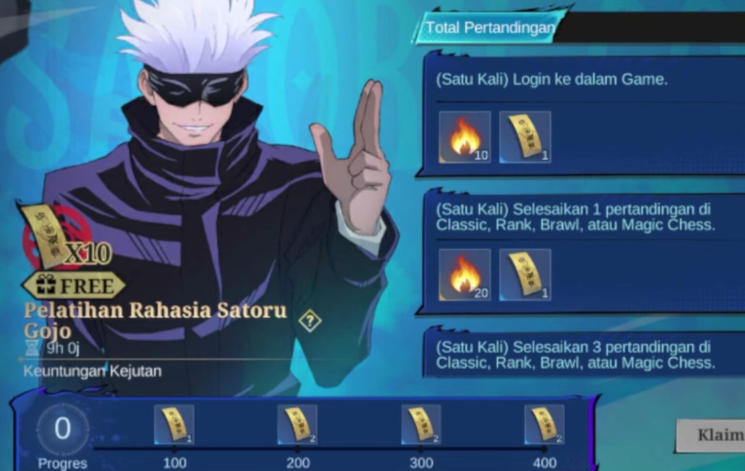 Pelatihan Rahasia Satoru Gojo Mobile Legends (ML), Hadiah & Cara Dapat ...