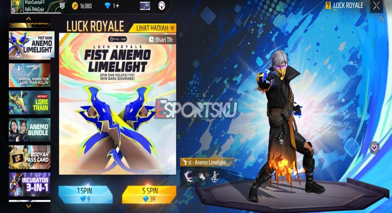 Skin Fist Anemo Limelight Free Fire (FF), Ini Cara Dapatkan, Tanggal ...