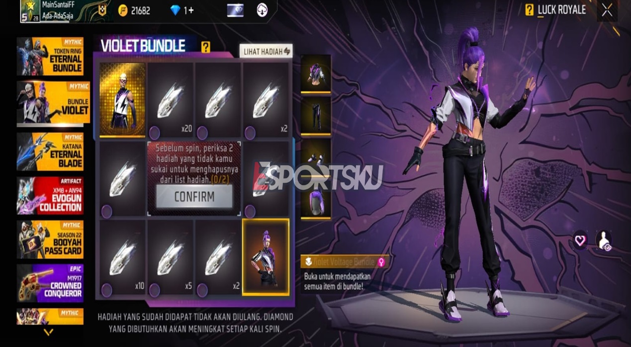 Bundle Violet Voltage FF, Bikin Tampilanmu Makin Keren! – Esportsku