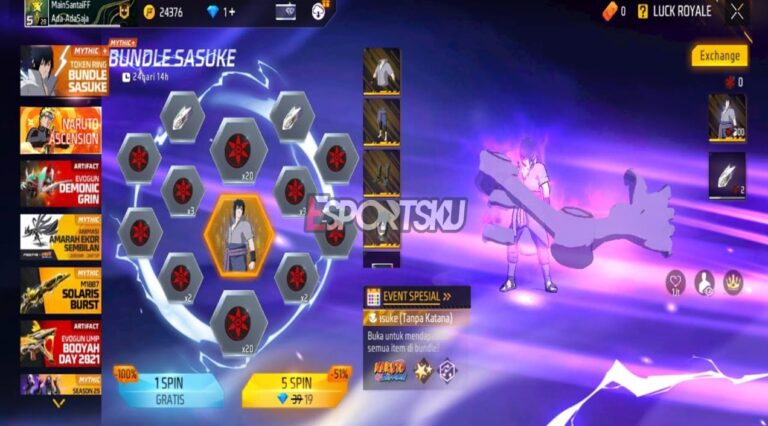 Worth It Banget! Review dan Cara Dapat Bundle Sasuke Free Fire (FF) x ...