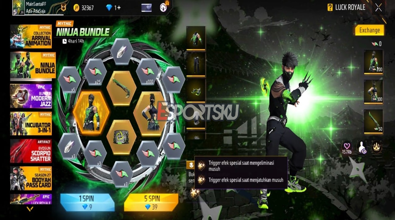 Cara Dapatkan Bundle Malachite Ninja Free Fire (FF) – Esportsku