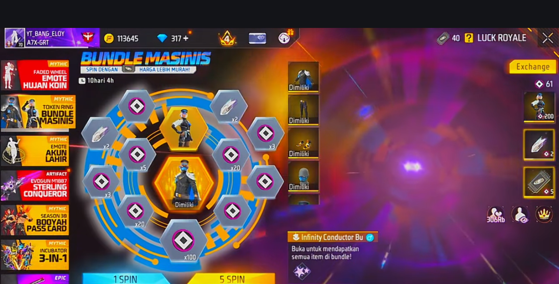 Cara Dapatkan Bundle Infinity Captain Free Fire (FF) – Esportsku